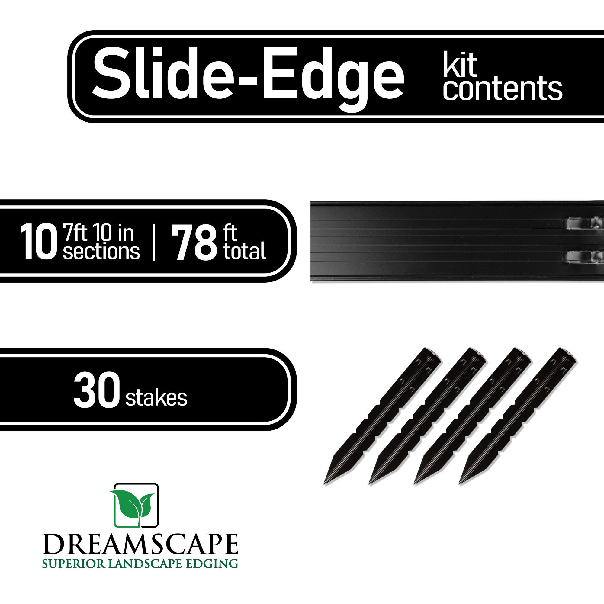 Aluminum Landscape Edging Slide-Edge 1/8" x 4" x 7' 10" Black Paint (78 ...